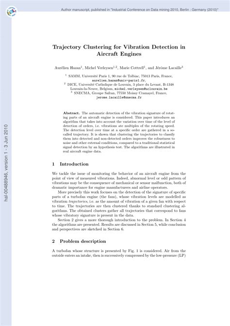 Pdf Trajectory Clustering For Vibration Detection In Aircraft Engines