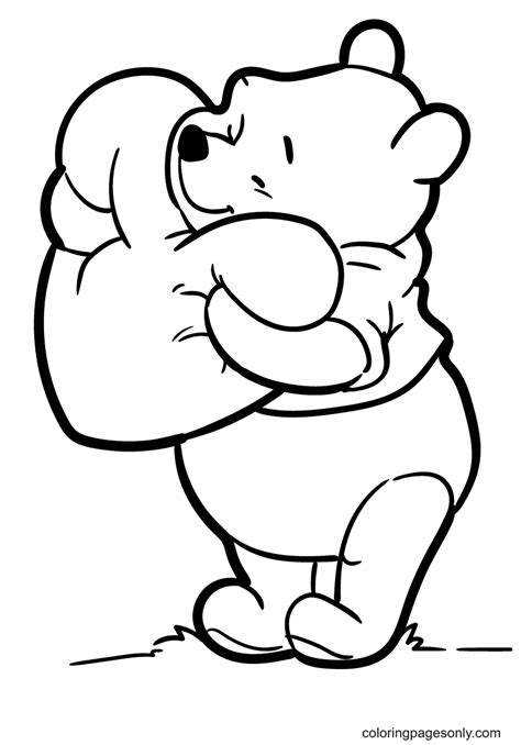 Pooh Bear Hugging A Giant Heart Coloring Page Free Printable Coloring Pages