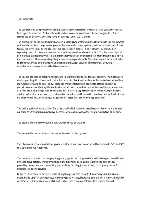 The Prokaryote Lecture Notes 1 The Prokaryote The Components Of A