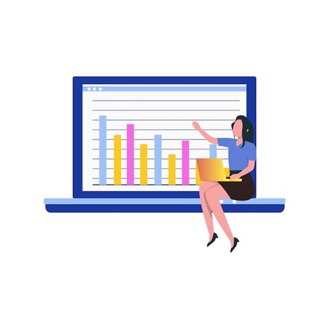 Premium Vector Girl Working On Graph On Laptop