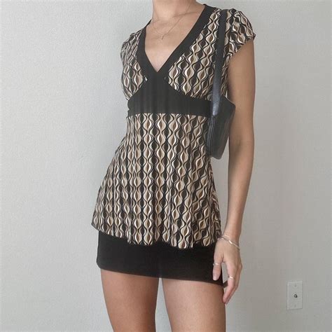 Vintage Early 2000s Top With Tie In The Back Brown Depop