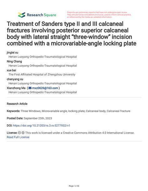 Pdf Treatment Of Sanders Type Ii And Iii Calcaneal Fractures