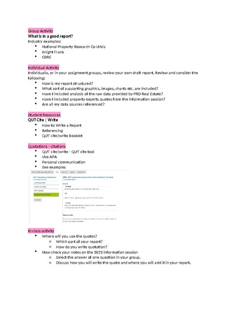 Lecture Notes Report Writing Group Activity What Is In A Good Report