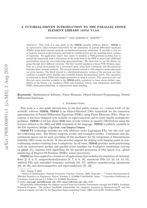 PDF A Tutorial Driven Introduction To The Parallel Finite Element