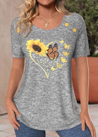 Rotita Plus Size Button Light Grey Marl T Shirt Usd 3198