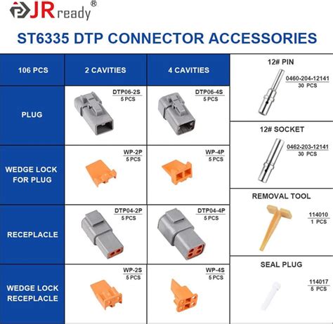 Jrready St6335 Dtp Connector Kit 2 Pin 4 Pin Waterproof Electrical C