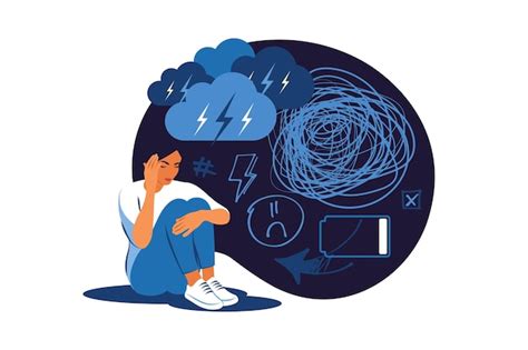 심리학 고독 공포 및 정신 건강 문제 개념 기분 변화 Pms 증상 불안 또는 공황 발작 벡터 일러스트레이션 프리미엄 벡터