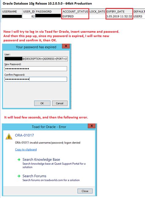 Cannot Login To G Database When Password Is Expired Toad For Oracle DevOps Toolkit Toad