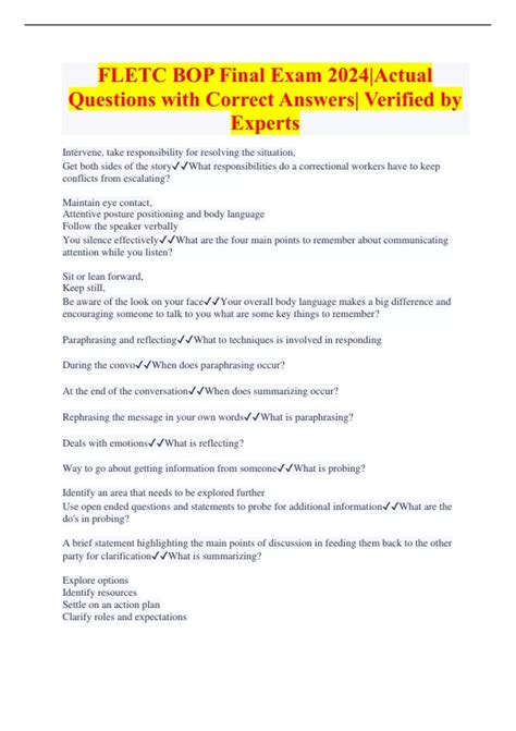 FLETC BOP Final Exam 2024 Actual Questions With Correct Answers Verified By Experts FLETC BOP