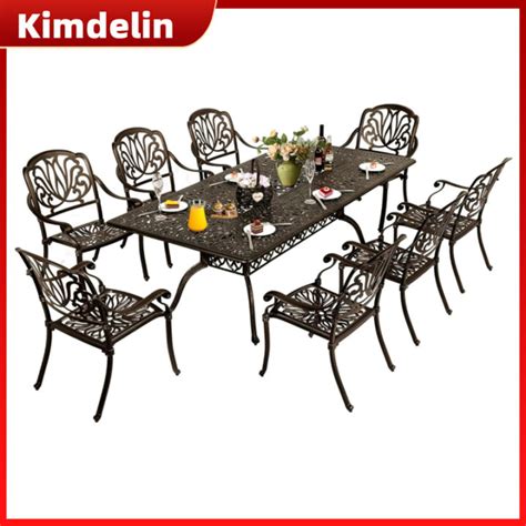 Kimdelin 9 Piece Cast Aluminum Patio Furniture Set Outdoor Dining Set