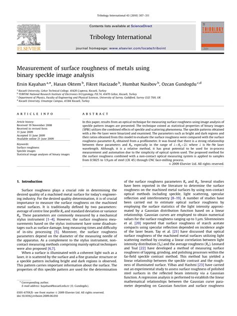 Pdf Measurement Of Surface Roughness Of Metals Using Binary Speckle Image Analysis
