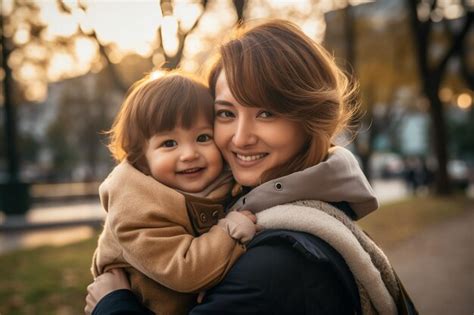 Madre Sonriente Con Su Lindo Hijo Foto Premium