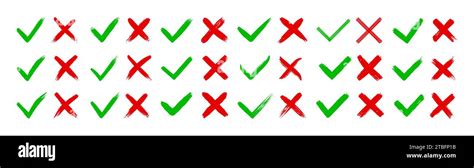 Dirty Grunge Hand Drawn With Brush Strokes Cross X And Tick OK Check Marks V Vector Illustration