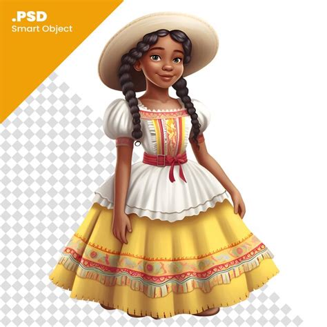 Ilustração 3d de uma linda garota afro americana em traje tradicional