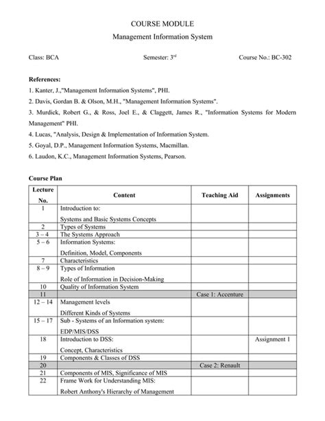 Mis Course Plan Pdf Free Download