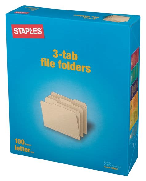 Staples Manila File Folders Letter 3 Tab Assorted Position 100 Box