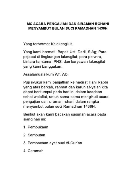 Contoh Teks Pembawa Acara Penutupan Pengajian