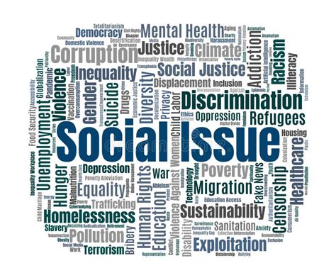 Social Issue Word Cloud Global Problems From Poverty To Justice Stock