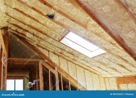 Inside Wall Insulation In Wooden House Building Under Construction Stock Image Image Of Attic