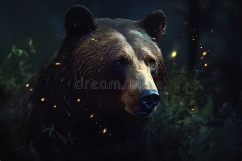 Closeup Portrait Of A European Brown Bear Neural Network Ai Generated Stock Illustration