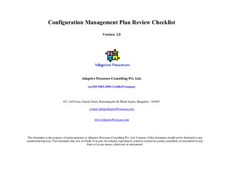 Configuration Management Plan Review Checklist Template Excel XLS