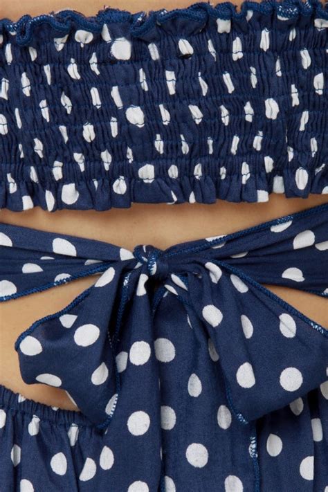Cute Navy Blue Dress Polka Dot Dress Strapless Dress 5000