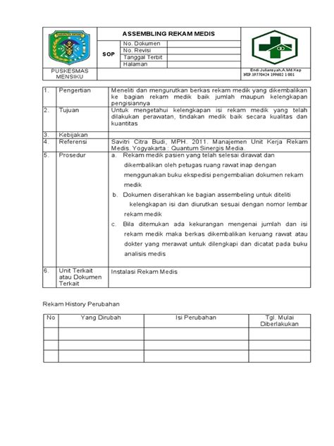 Sop Assembling Rm Pdf