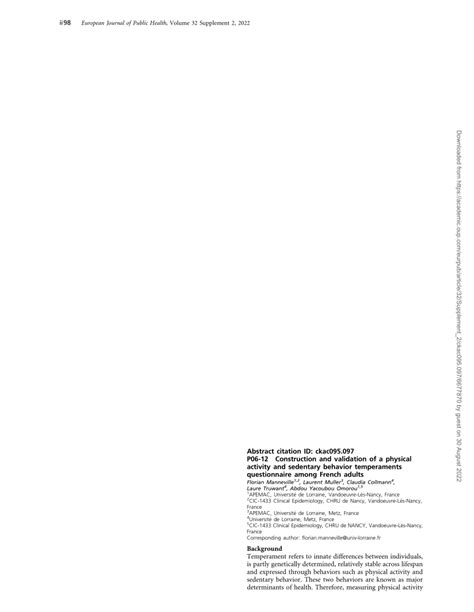 Pdf P06 12 Construction And Validation Of A Physical Activity And Sedentary Behavior