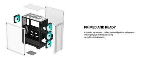 Deepcool Cc560 Wh Mid Tower Atx Pc Case 4x Pre Installed 120mm Led