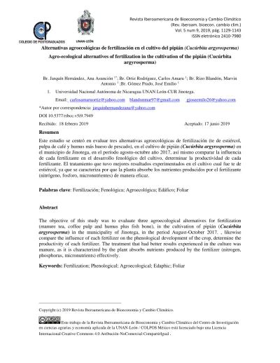 Alternativas Agroecológicas De Fertilización En El Cultivo Del Pipián