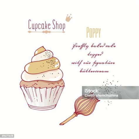 그려진된 컵 케 잌은 과자가 게 메뉴에 대 한 낙서 Buttercream와 손 양 귀 비 맛 컵케이크에 대한 스톡 벡터 아트 및 기타 이미지 Istock
