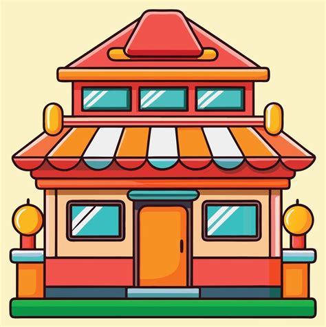 Colorful Cartoon Storefront Illustration With Striped Awning And