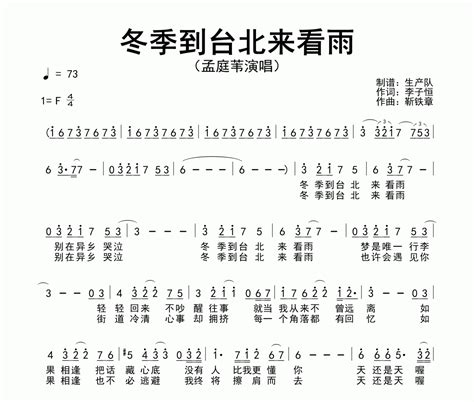 冬季到台北来看雨简谱 孟庭苇《冬季到台北来看雨》简谱f调 乐手网
