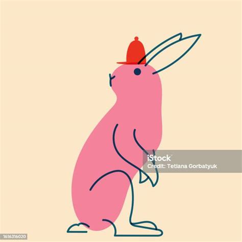 토끼 Riso 인쇄 효과가 있는 미니멀한 스타일의 벡터 그림입니다 디자인 인쇄 스티커 파티 장식 로고 엠블럼 잡지 인쇄 또는