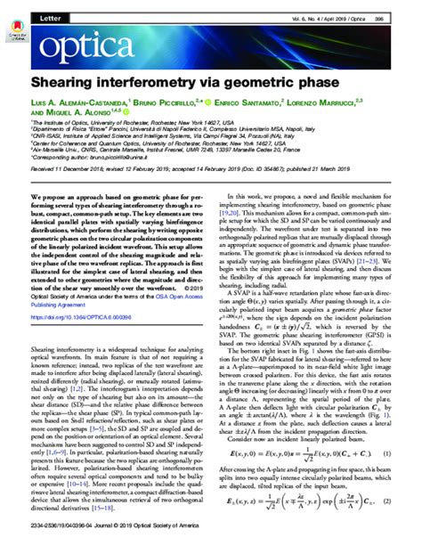 Pdf Shearing Interferometry Via Geometric Phase