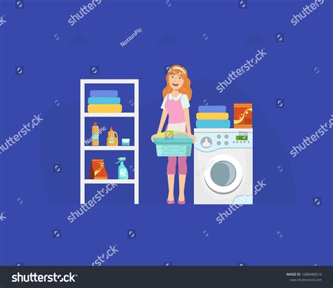 Woman Standing Next Washing Machine Over 19 Royalty Free Licensable