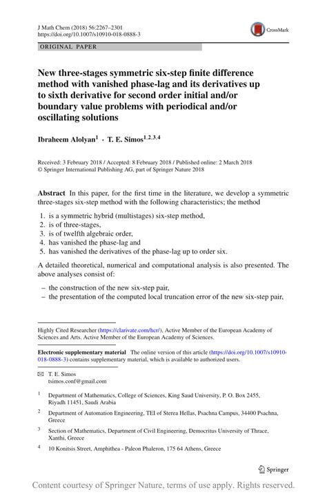 New Three Stages Symmetric Six Step Finite Difference Method With Vanished Phase Lag And Its