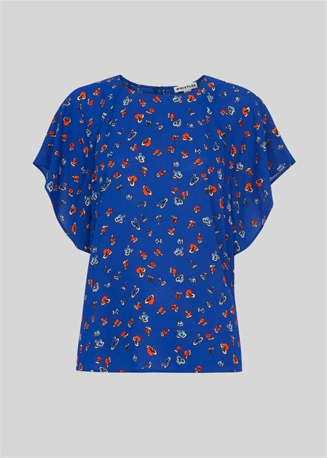 Bluemulti Ditsy Floral Pleat Neck Top Whistles