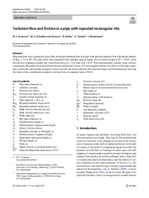 Turbulent Flow And Friction In A Pipe With Repeated Rectangular Ribs