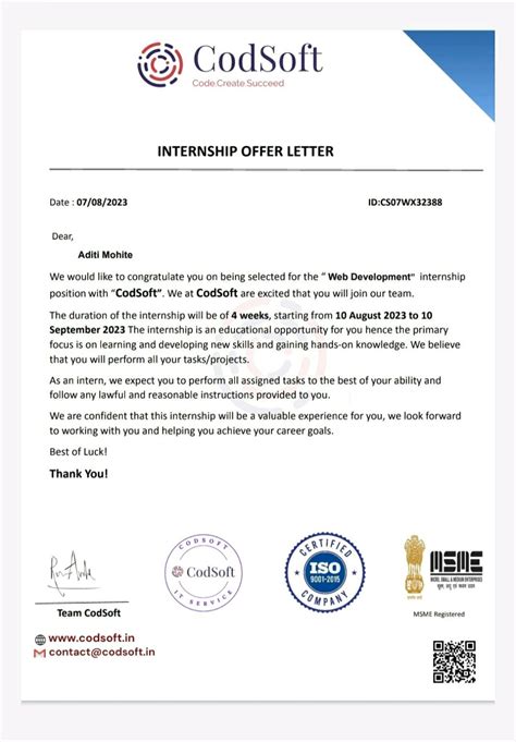 Aditi Mohite On Linkedin Codsoft Codsoftinternship Webdevelopment Intern Internship