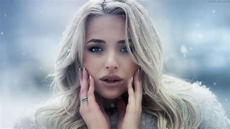 White Hair Girl Model Is Standing In Blur Background Wearing Fur Woolen