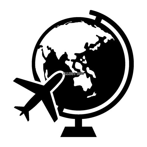 無料イラスト 地球儀と飛行機のシルエット