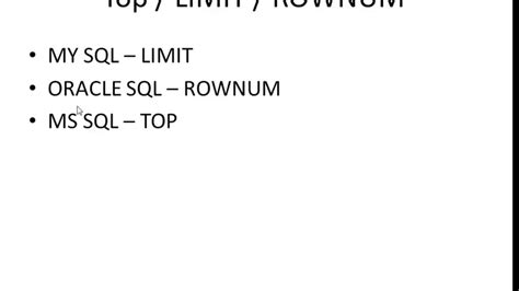 What Is The Difference Between Top Limit And Rownum In Sql And Where To Use Youtube