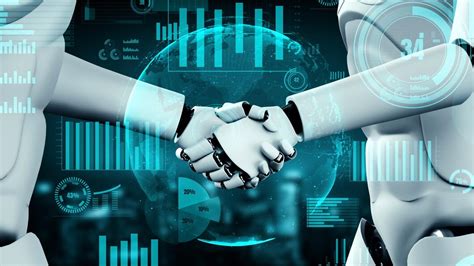 Ai 로봇 휴미노이드가 제어하는 미래 금융 기술은 기계 학습을 사용합니다 프리미엄 사진