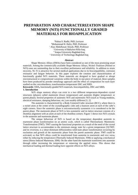 Pdf Preparation And Characterization Shape Memory Niti Functionally Graded Materials For