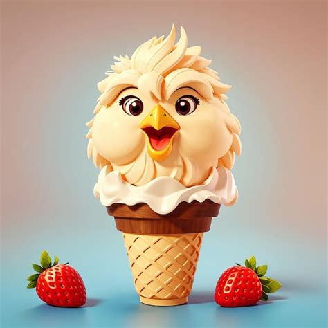 Pollo Lindo En Cono De Helado Icono Vectorial De Dibujos Animados