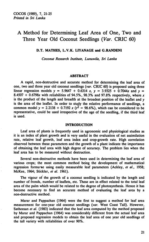 Pdf A Method For Determining Leaf Area Of One Two And Three Year Old
