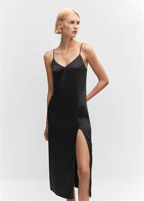 Side Slit Satin Dress Women Mango United Kingdom