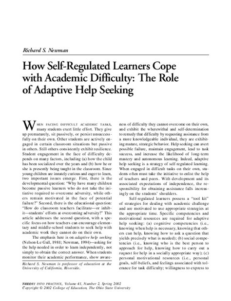 Pdf How Self Regulated Learners Cope With Academic Difficulty The Role Of Adaptive Help Seeking