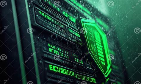 Glowing Digital Cloud Server Stack With Binary Code Background Stock